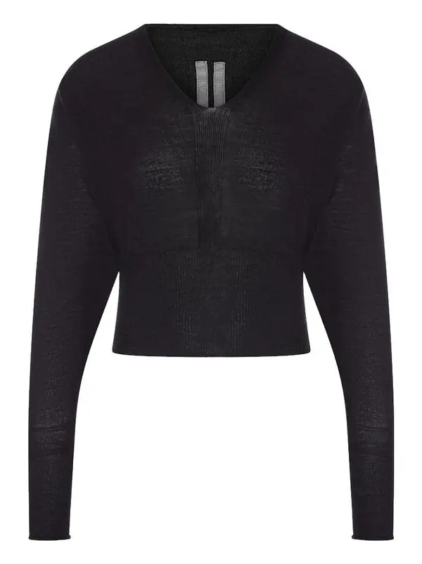 Rick Owens Cropped V-neck Sweater In Fine Wool - Black