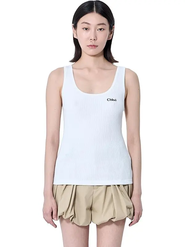 Chloé Logo Motif Jersey Tank Top - White
