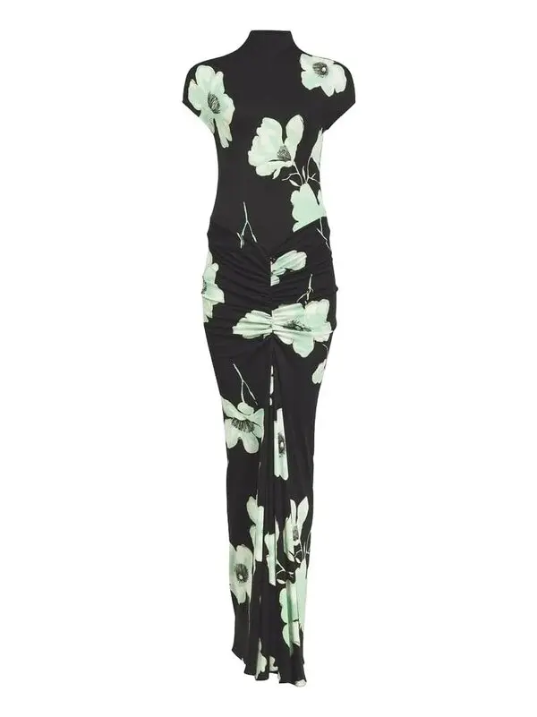 Alaïa Printed Draped Jersey Dress - Multicolor