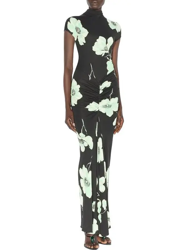 Alaïa Printed Draped Jersey Dress - Multicolor
