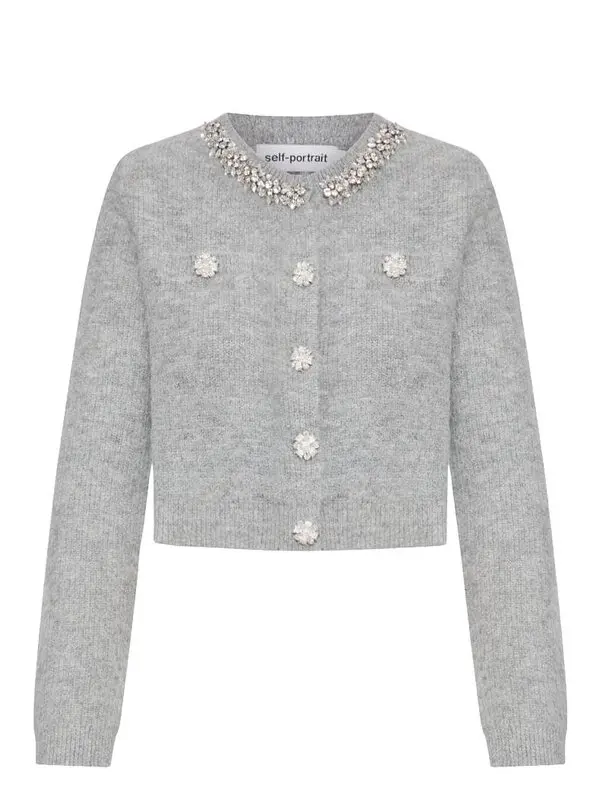 SELF-PORTRAIT Crystal-embellished Cardigan - Gray