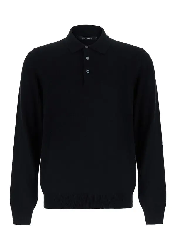 Tagliatore Sweater With Polo Style Collar In Wool Blend For - Black