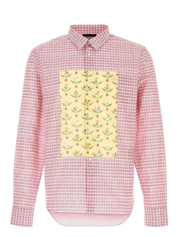 Prada Floral Print Checked Cotton Poplin Shirt - Red
