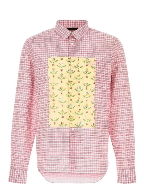 Prada Floral Print Checked Cotton Poplin Shirt - Red