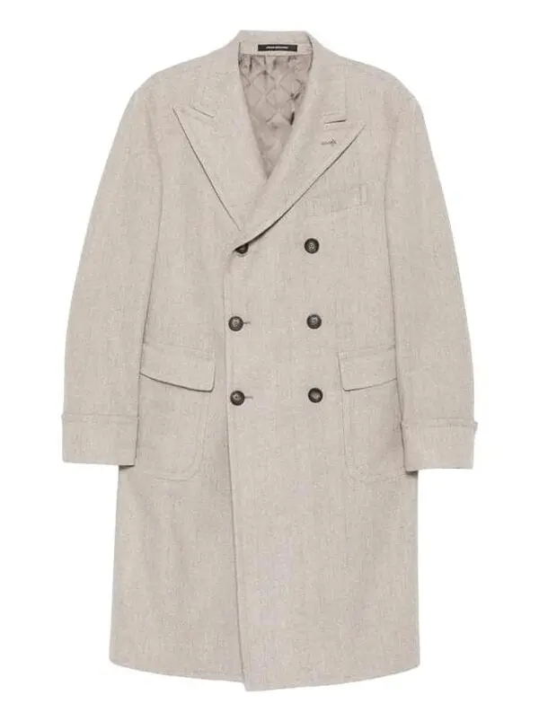 Tagliatore Herringbone Double-breasted Overcoat - Cream