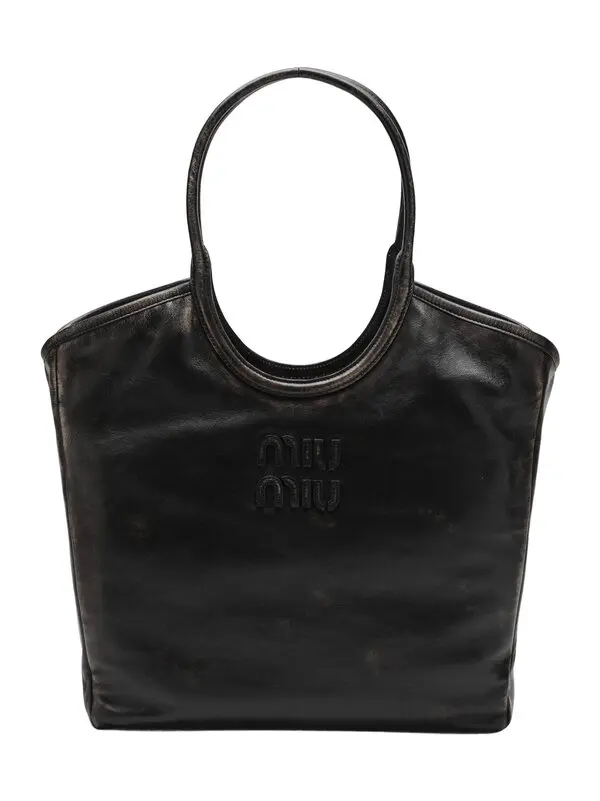 Miu Miu Ivy Shopping Tote In Lambskin Leather, Coffee - Brown