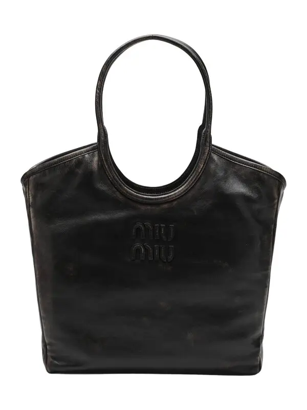 Miu Miu Ivy Shopping Tote In Lambskin Leather - Brown