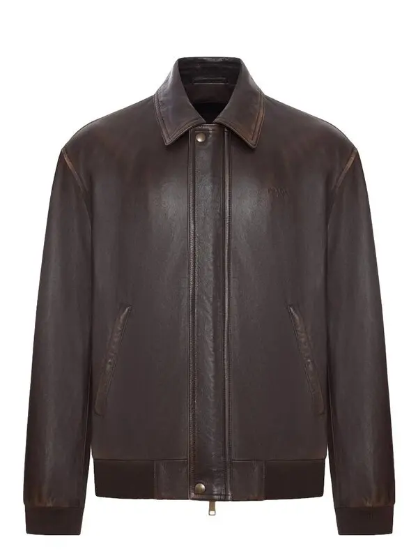 Prada Nappa Leather Bomber Jacket - Brown