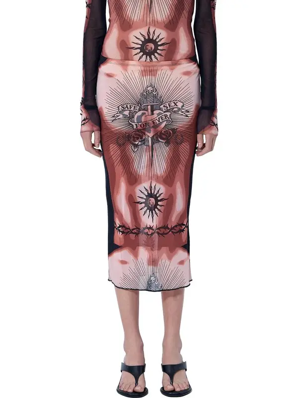JEAN PAUL GAULTIER Re-edition Safe Sex Tattoo Long Skirt - Brown