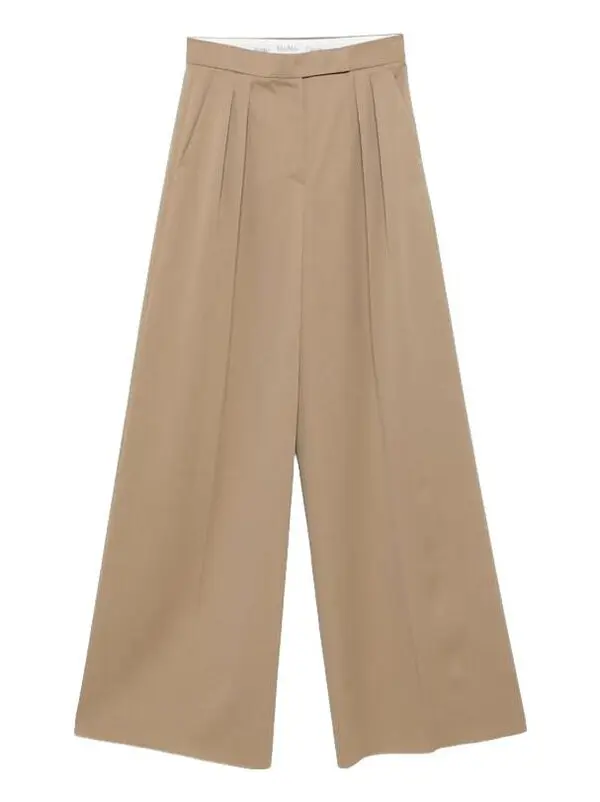 Max Mara Virgin Wool Pleated Palazzo Trousers - Brown