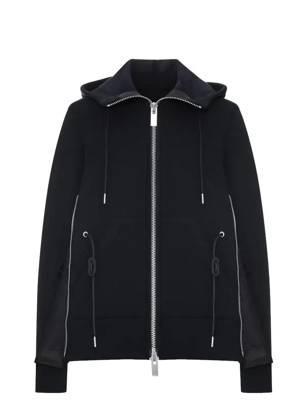 Sacai Zip-up Hoodie With Nylon Details - Black