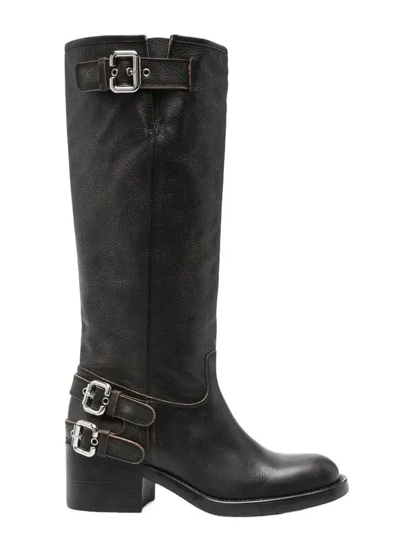 Chloé Calfskin Buckle Block Heel Boots - Black
