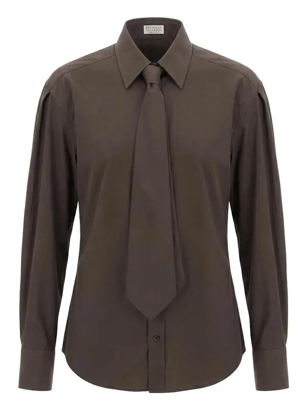 Brunello Cucinelli Cotton Tie Detailed Shirt - Multicolor