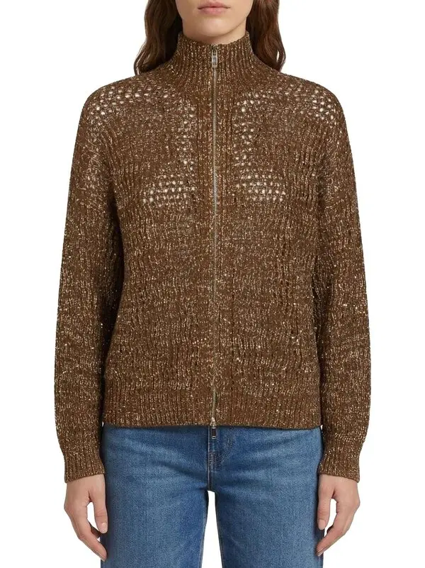 Max Mara Cotton Blend Zip Cardigan - Brown