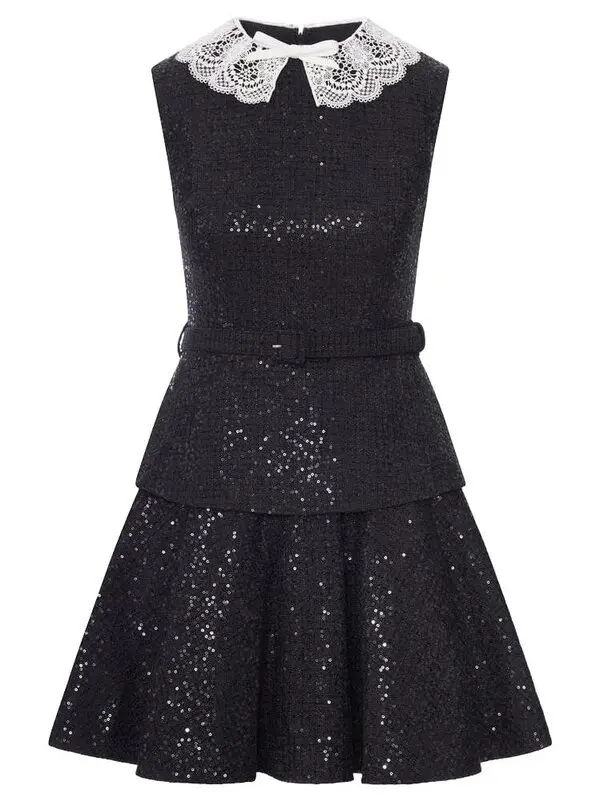 SELF-PORTRAIT Sequin Boucle Mini Dress - Black