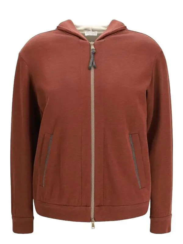 Brunello Cucinelli Zip Up Hooded Top - Brown
