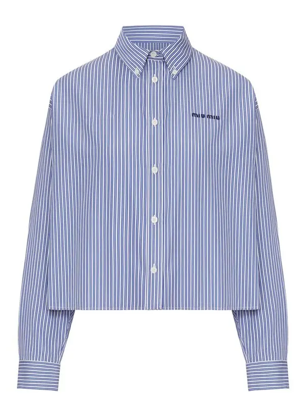 Miu Miu Cropped Striped Cotton Shirt - Multicolor
