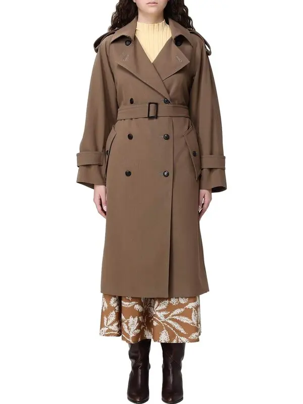 Max Mara Virgin Wool Double Breasted Trench Coat - Brown