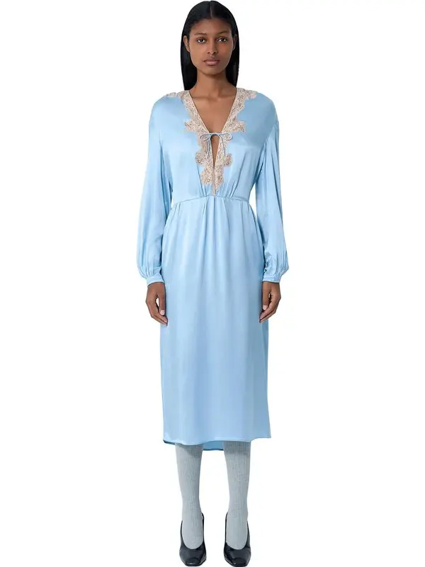 Prada Satin Crepe And Lace Dress - Blue