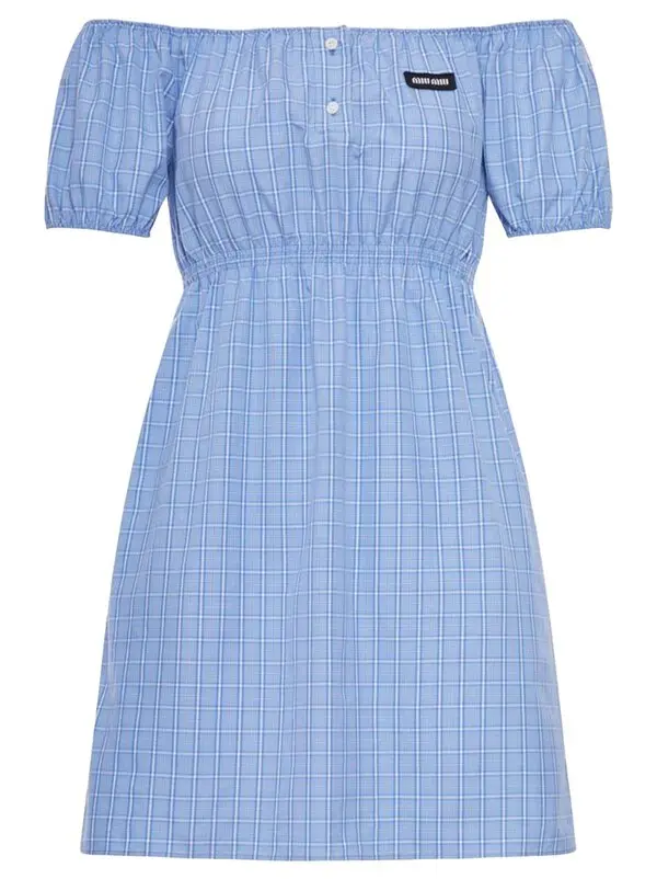 Miu Miu Cotton Dress With Logo - Blue