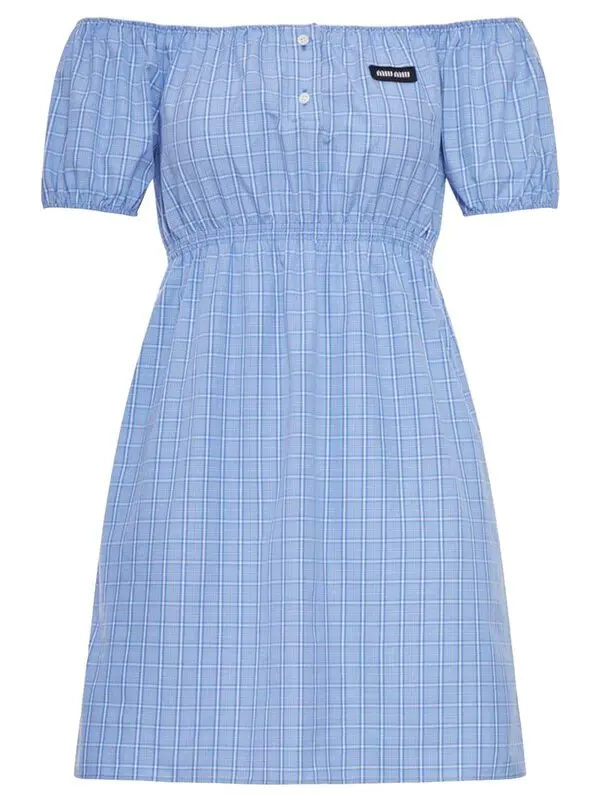 Miu Miu Cotton Dress With Logo - Blue