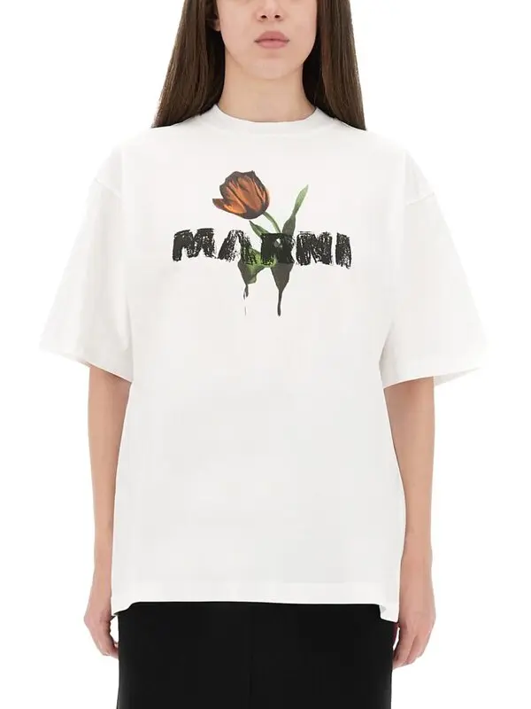 Marni Cotton T-shirt With Tulip Print - White