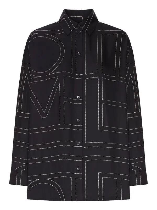TOTEME Silk Monogram Embroidered Shirt - Black