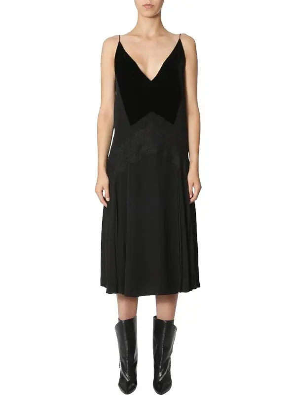 Givenchy Velvet Trimmed V-neck Sleeveless Dress - Black