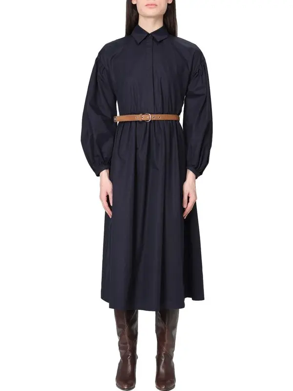 Max Mara Cotton Chemisier Midi Dress - Blue