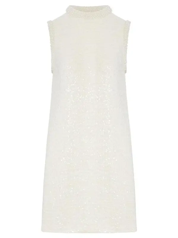 SELF-PORTRAIT Boucle Mini Dress With Beads - Cream