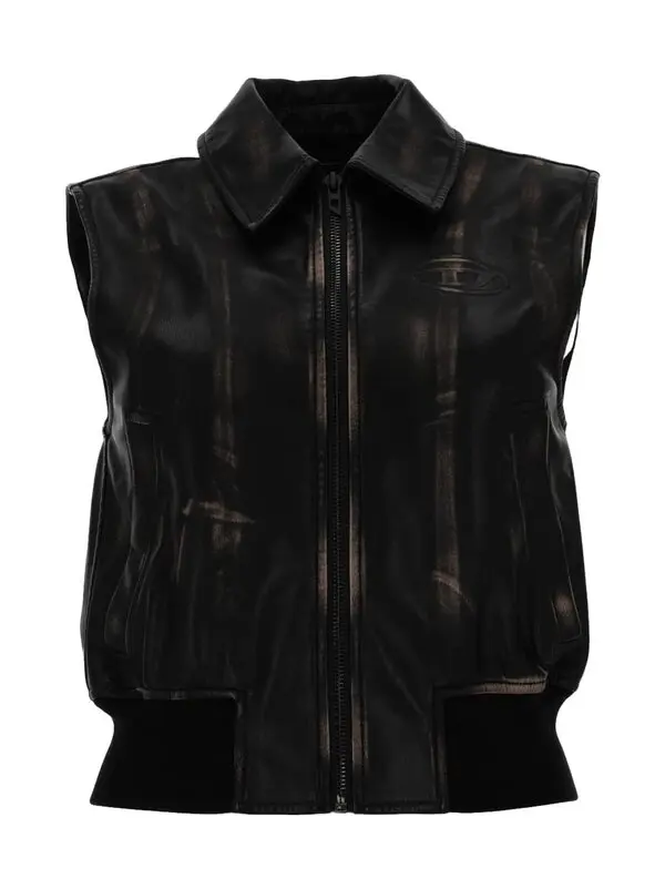 DIESEL® Distressed Bomber Gilet - Brown