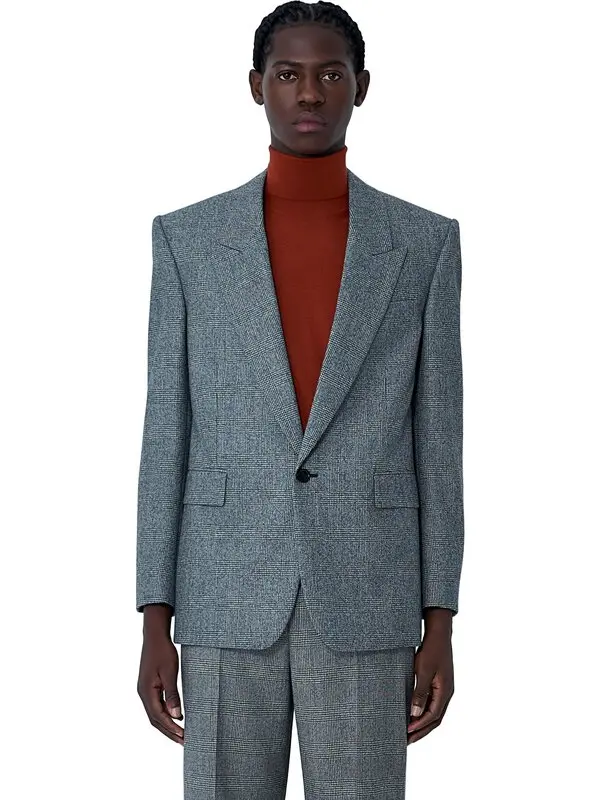 Saint Laurent Prince Of Wales Wool Blazer - Black