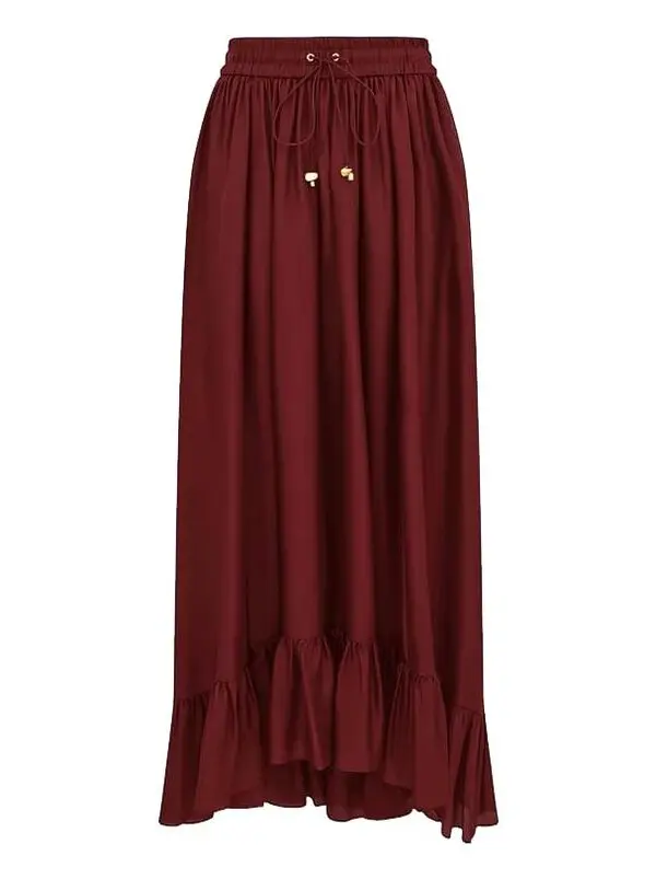 Zimmermann Silk Ruffled Drawstring Maxi Skirt - Red