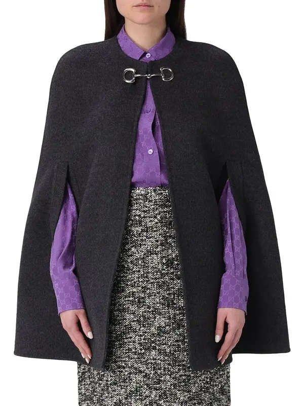 Gucci Wool And Silk Cape With Clamp Detail - Green