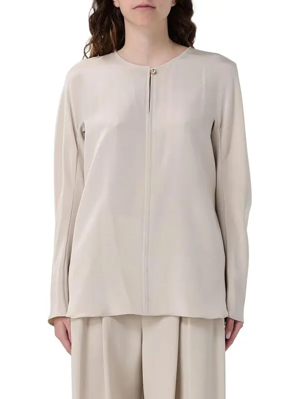 Max Mara Silk Blend Long Sleeve Top - Cream