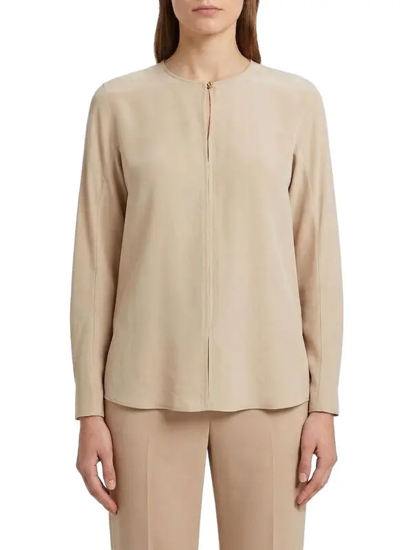 Max Mara Silk Blend Long Sleeve Top - Cream