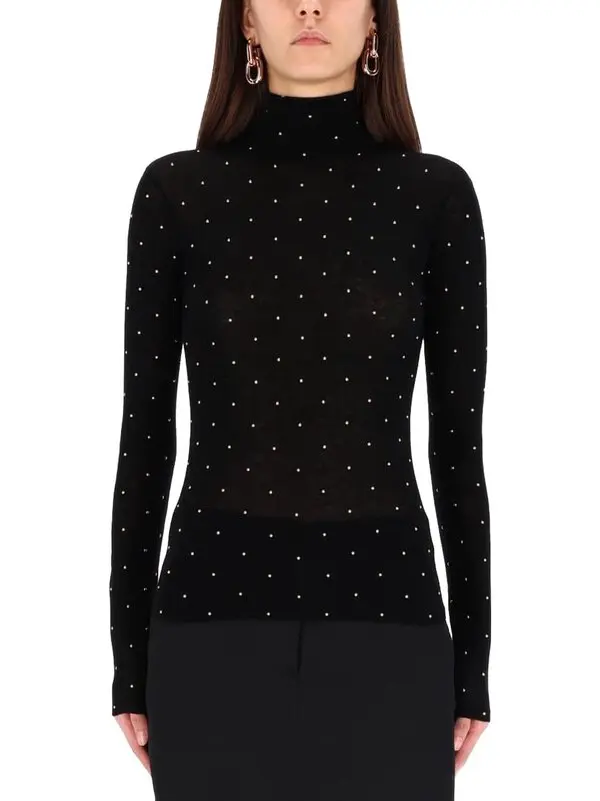 Rabanne Second-skin Effect Mesh Turtleneck With Studs - Black