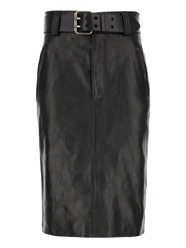 Saint Laurent Belted Leather Skirt - Multicolor