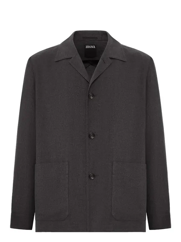 Zegna Wool And Linen Mix Jacket With Patched Pockets - Gray