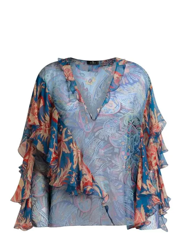Etro Long-sleeved Silk Blouse With Ruffles - Multicolor
