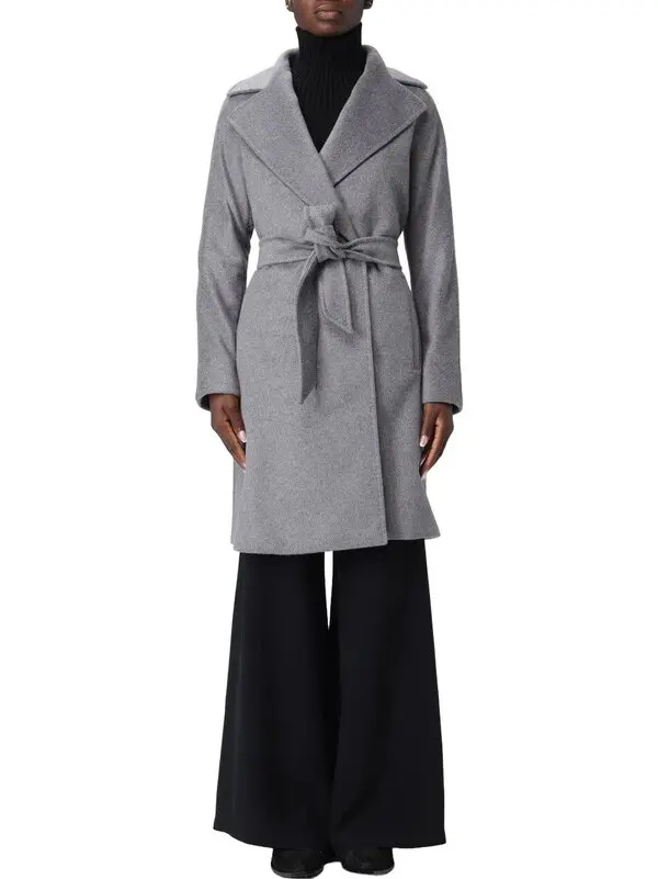 Max Mara Virgin Wool Belted Coat - Gray