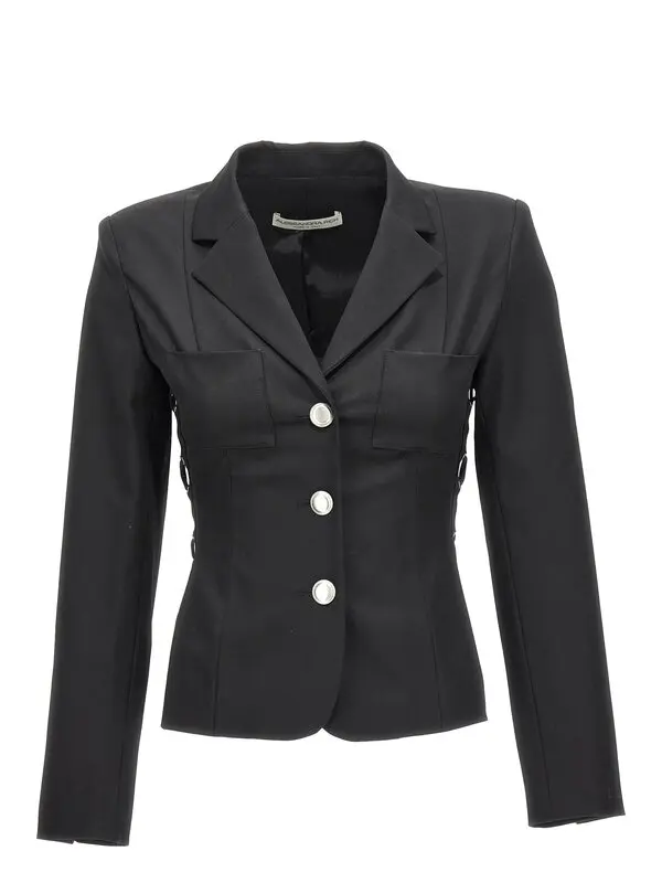 Alessandra Rich Single Breast Lace-up Blazer Jacket - Black