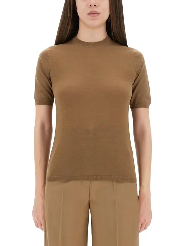Max Mara Virgin Wool Short Sleeve Jersey - Brown