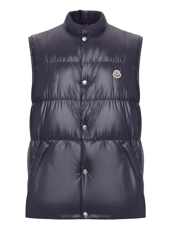 Moncler Restigo Quilted Vest With Logo Patch - Blue