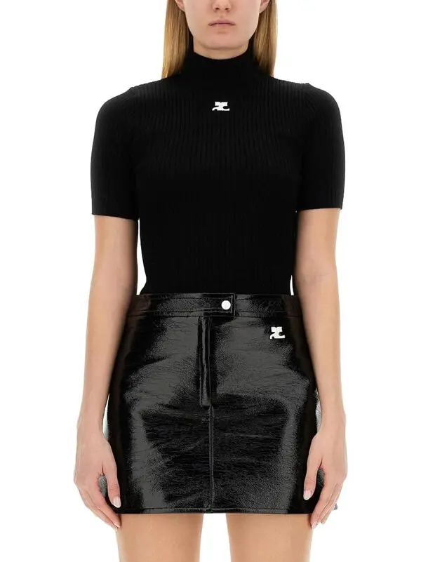 COURREGES Ribbed Knit T-shirt - Black