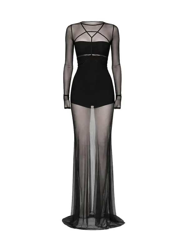 Rick Owens Long Stretch Tulle Dress - Black