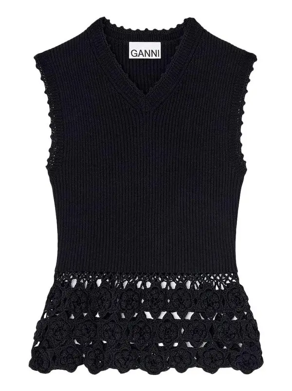 GANNI Cotton Crochet Vest - Black