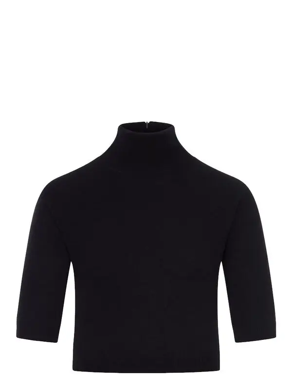 Max Mara Crop Turtleneck In Stretch Fabric - Black