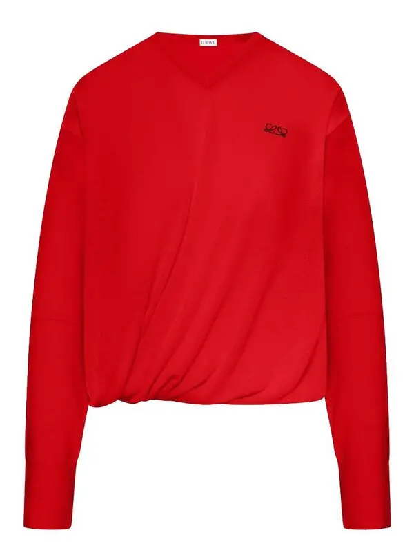 Loewe Draped Merino Wool Sweater - Red