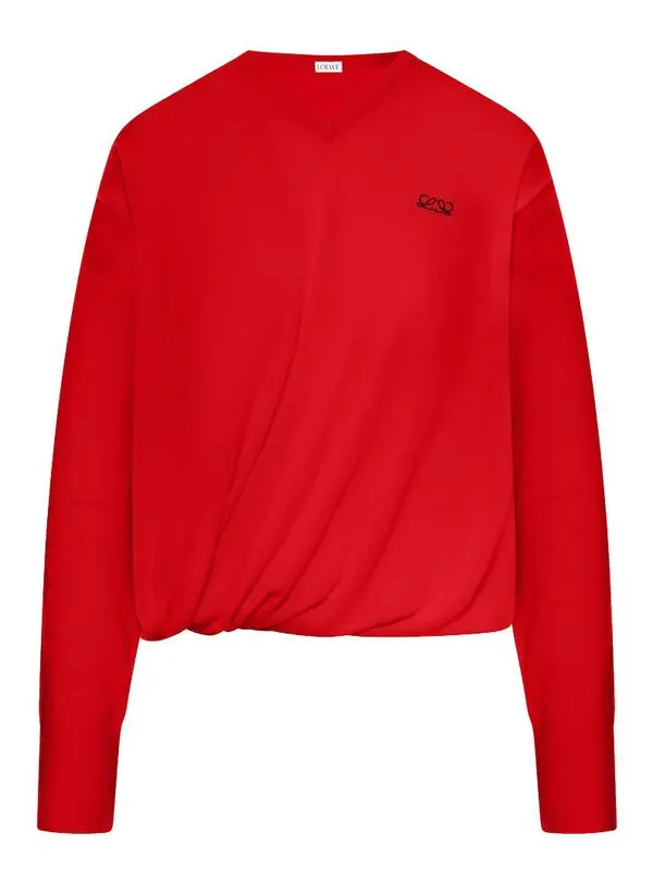 Loewe Draped Merino Wool Sweater - Red